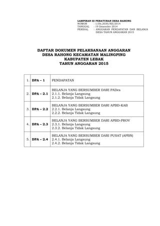 Draf perdes apb desa rahong tahun anggaran 2015 | PDF