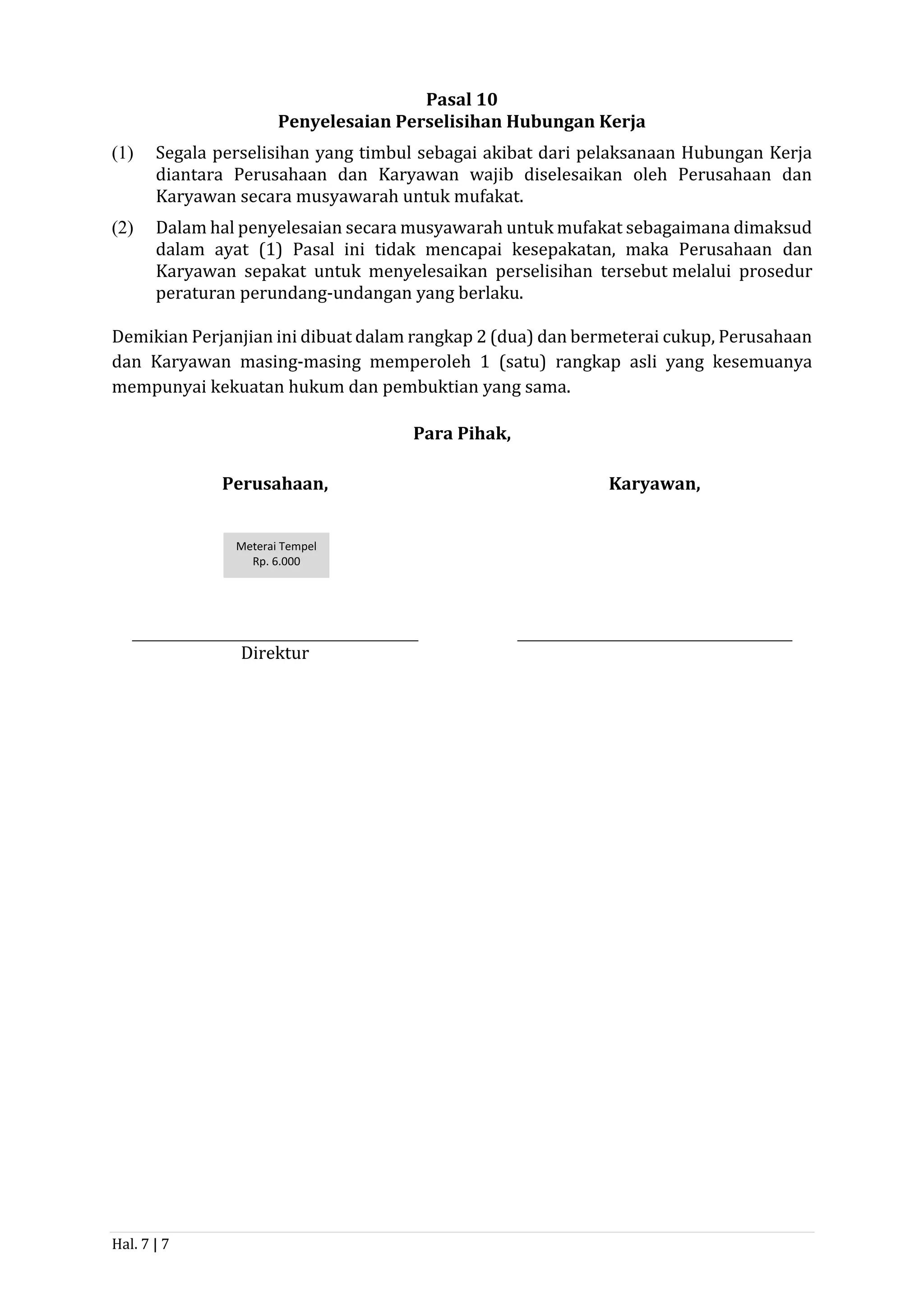 Draf perjanjian kerja untuk waktu tertentu (pkwt) | PDF