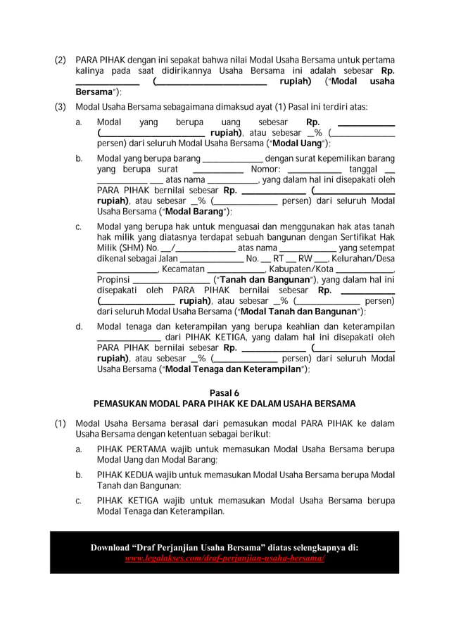 Draf perjanjian usaha bersama | PDF