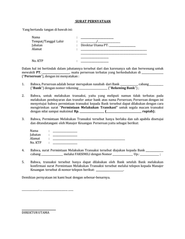 Draf surat pernyataan perintah transfer uang | DOCX