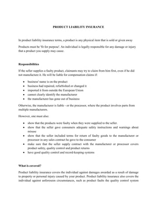Product liability insurance | DOCX