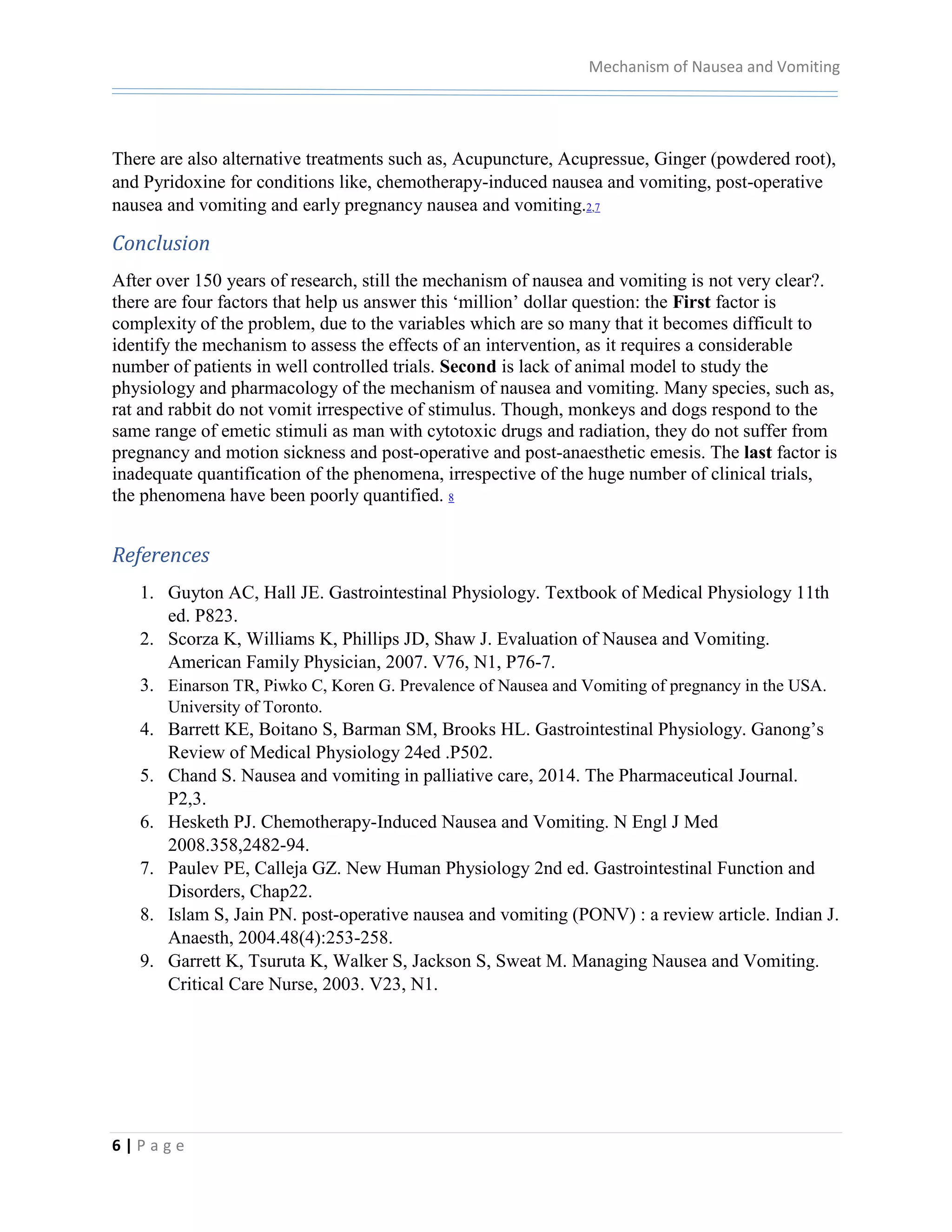 Mechanism of Nausea and Vomiting | PDF