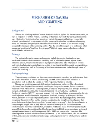 Mechanism of Nausea and Vomiting | PDF