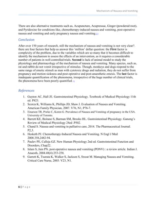 Mechanism of Nausea and Vomiting | PDF