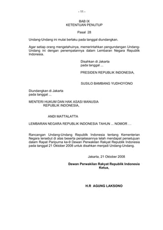 Draft Final RUU Kementerian Negara | PDF