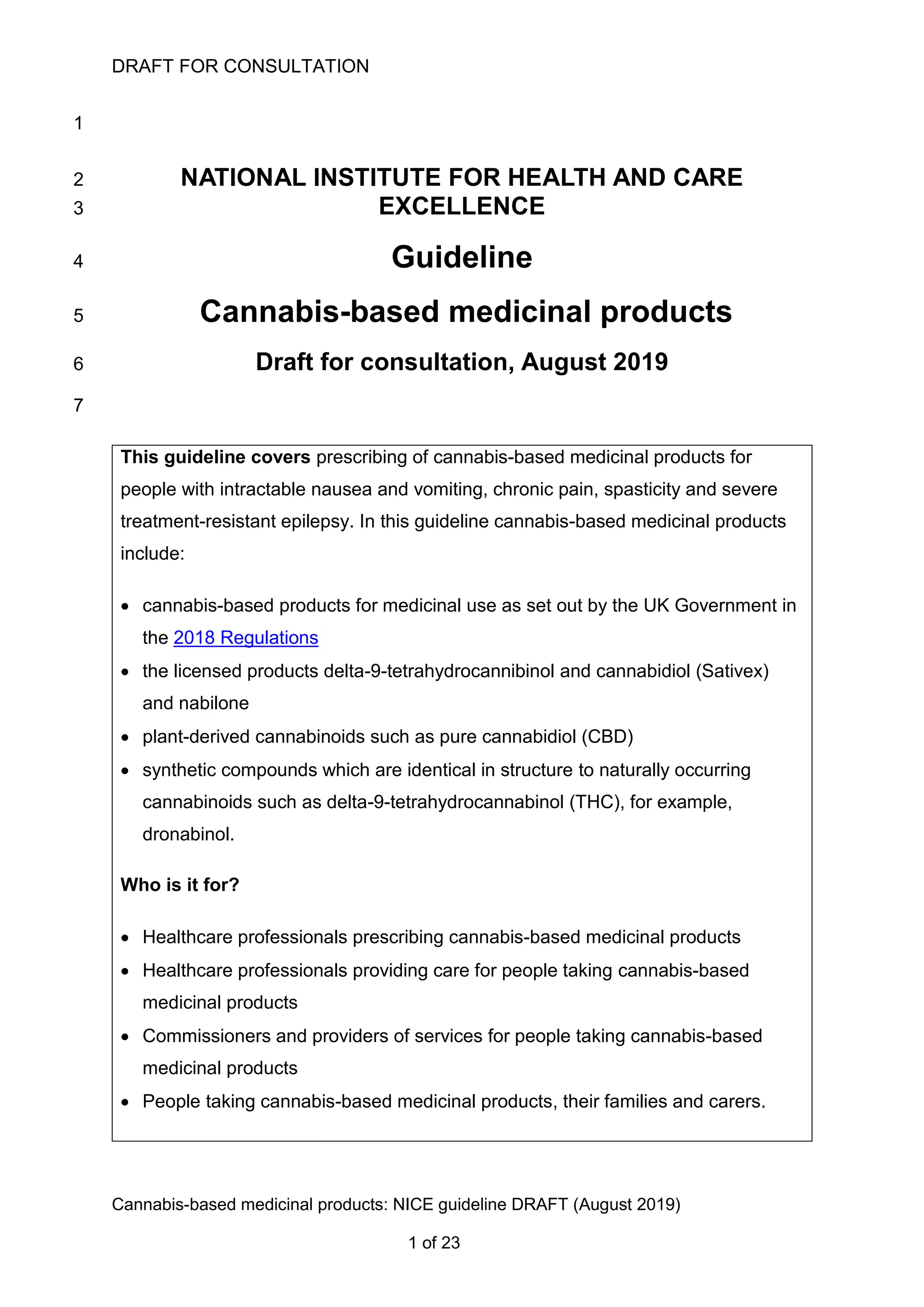 Draft guideline cannabis-based medicinal products by nice | PDF
