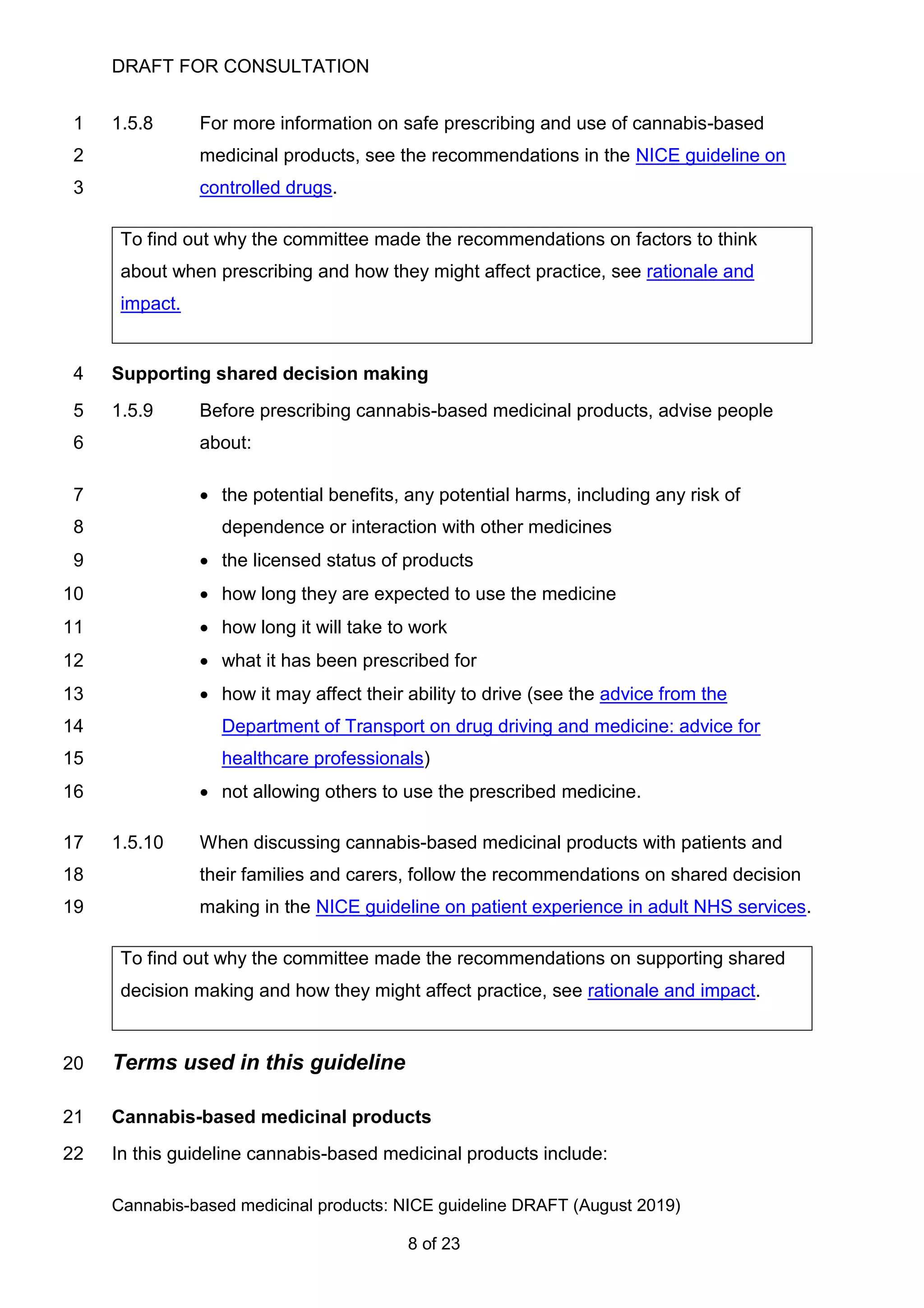 Draft guideline cannabis-based medicinal products by nice | PDF