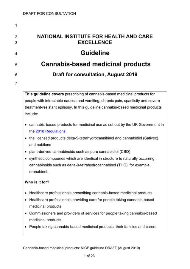 Draft guideline cannabis-based medicinal products by nice | PDF