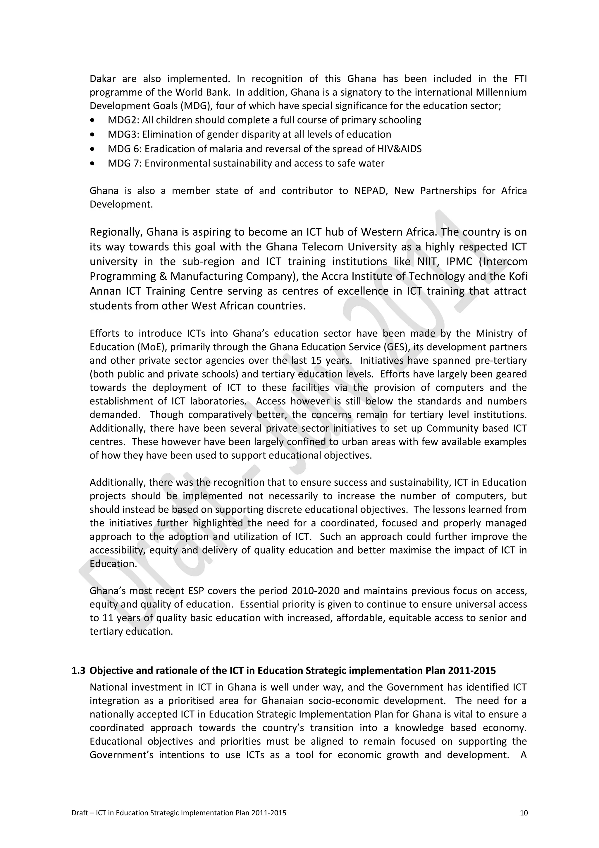 Draft ict in education strategic implementation plan ghana-2011-07-15 | DOC
