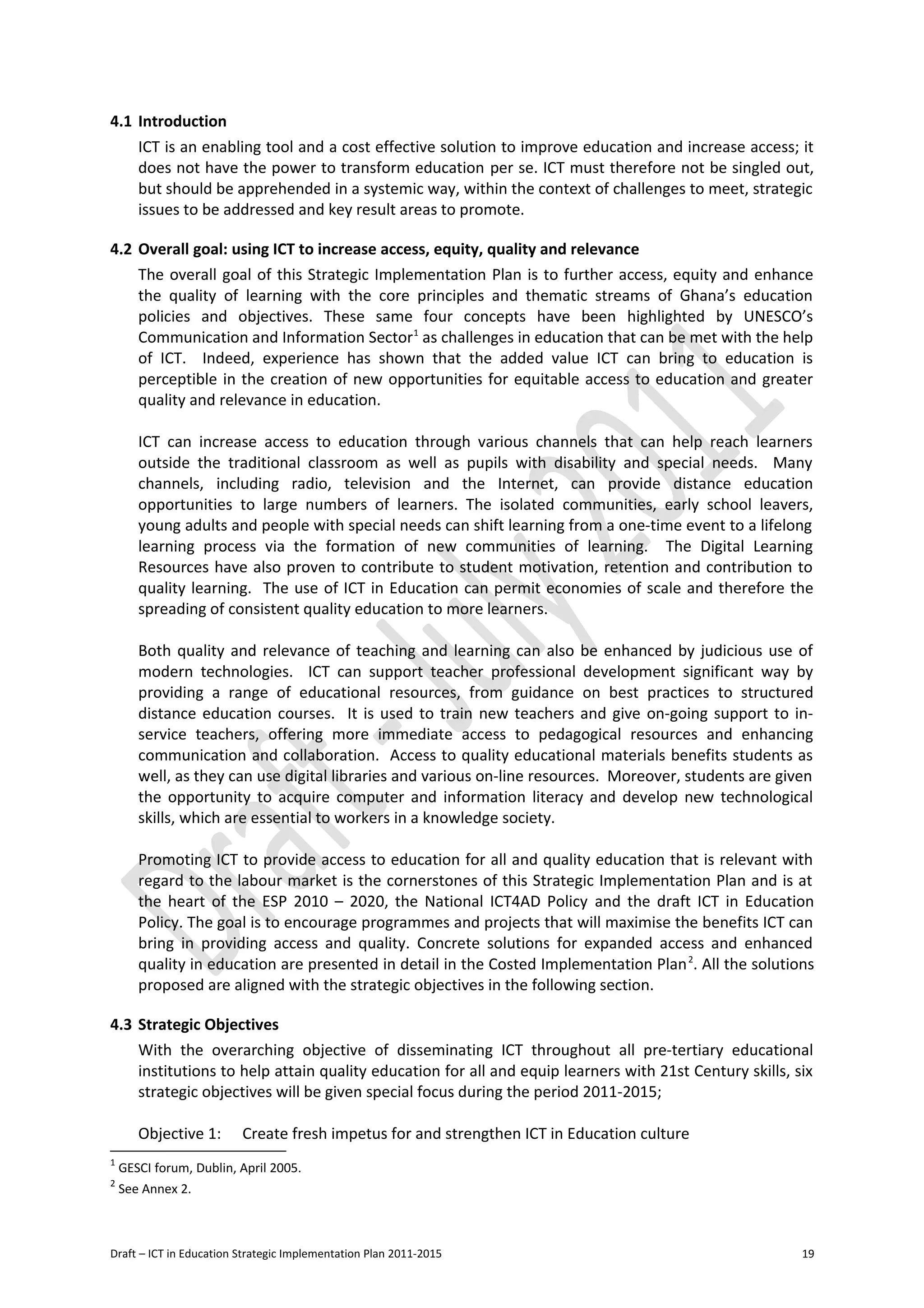 Draft ict in education strategic implementation plan ghana-2011-07-15 | DOC