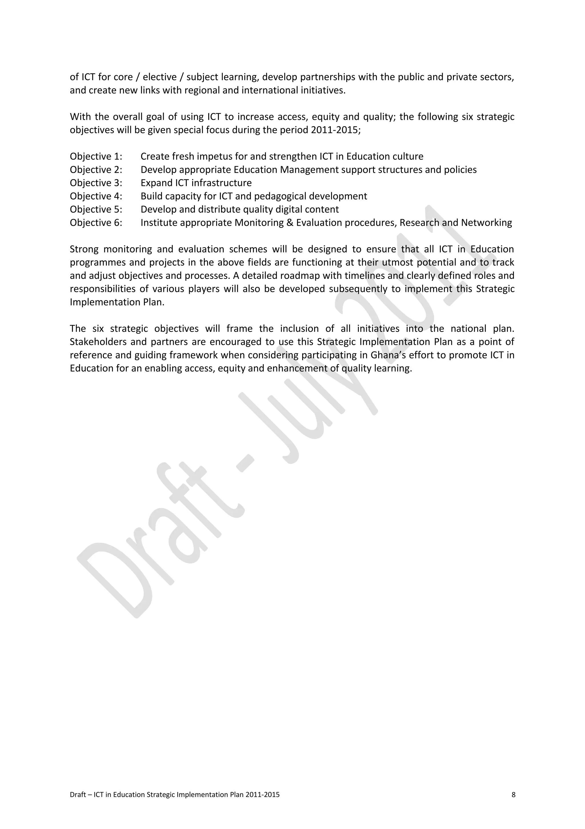 Draft ict in education strategic implementation plan ghana-2011-07-15 | DOC