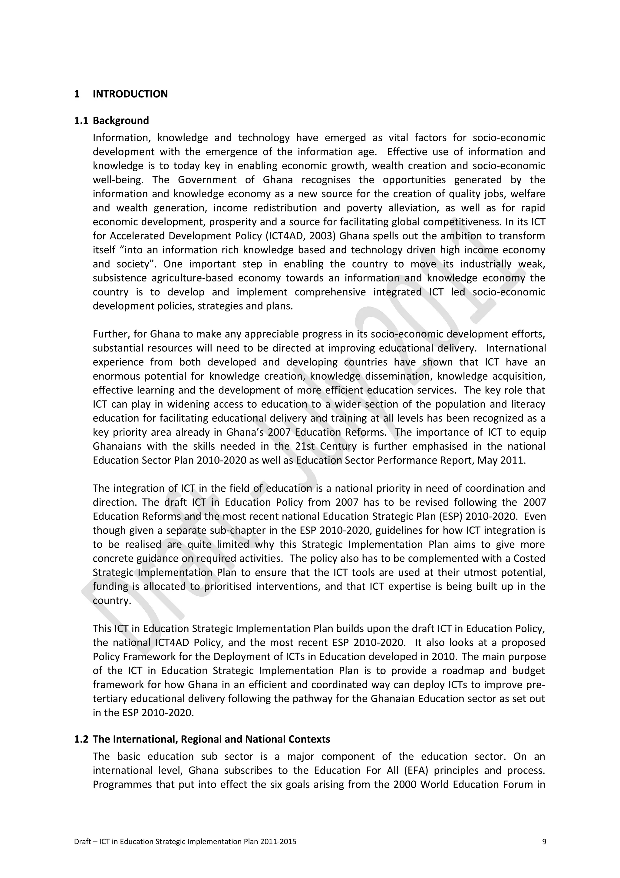 Draft ict in education strategic implementation plan ghana-2011-07-15 | DOC