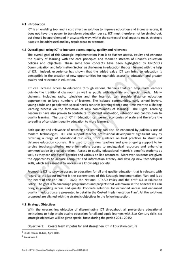 Draft ict in education strategic implementation plan ghana-2011-07-15 | PDF