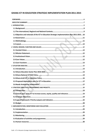 Draft ict in education strategic implementation plan ghana-2011-07-15 | PDF