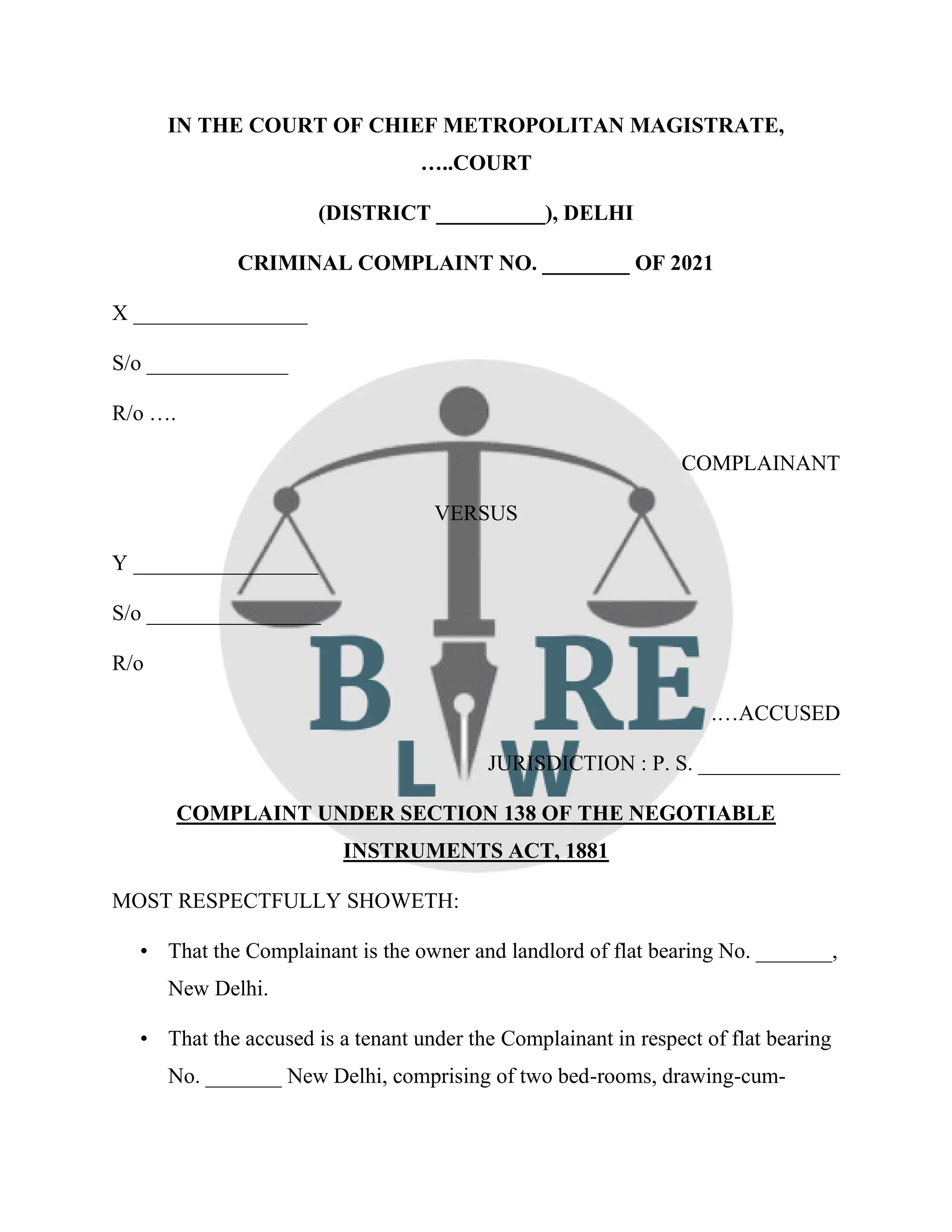 Draft-of-Complaint-Under-Section-138-The-Negotiable-Instruments-Act ...