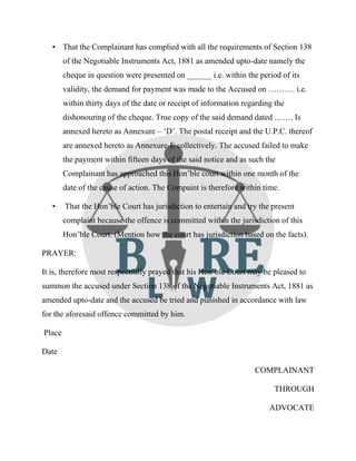 Draft-of-Complaint-Under-Section-138-The-Negotiable-Instruments-Act ...