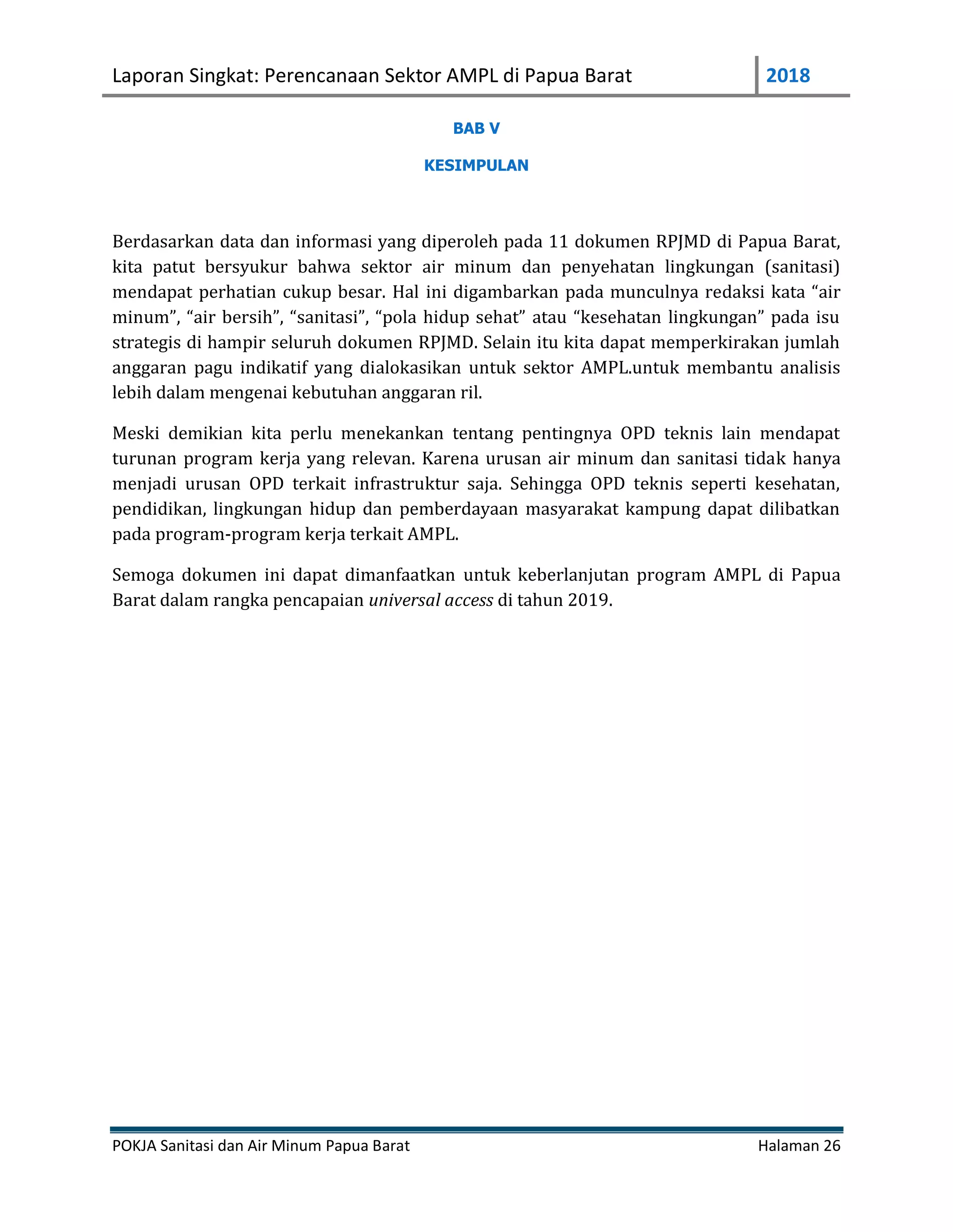 Draft-Laporan Singkat Perencanaan Sektor AMPL Papua Barat 2018 (isi) | PDF