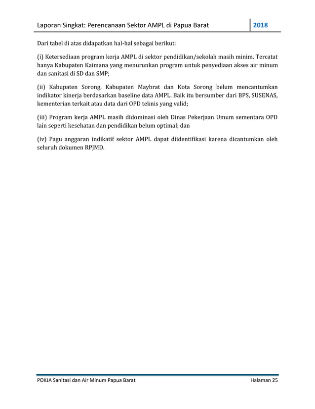 Draft-Laporan Singkat Perencanaan Sektor AMPL Papua Barat 2018 (isi) | PDF