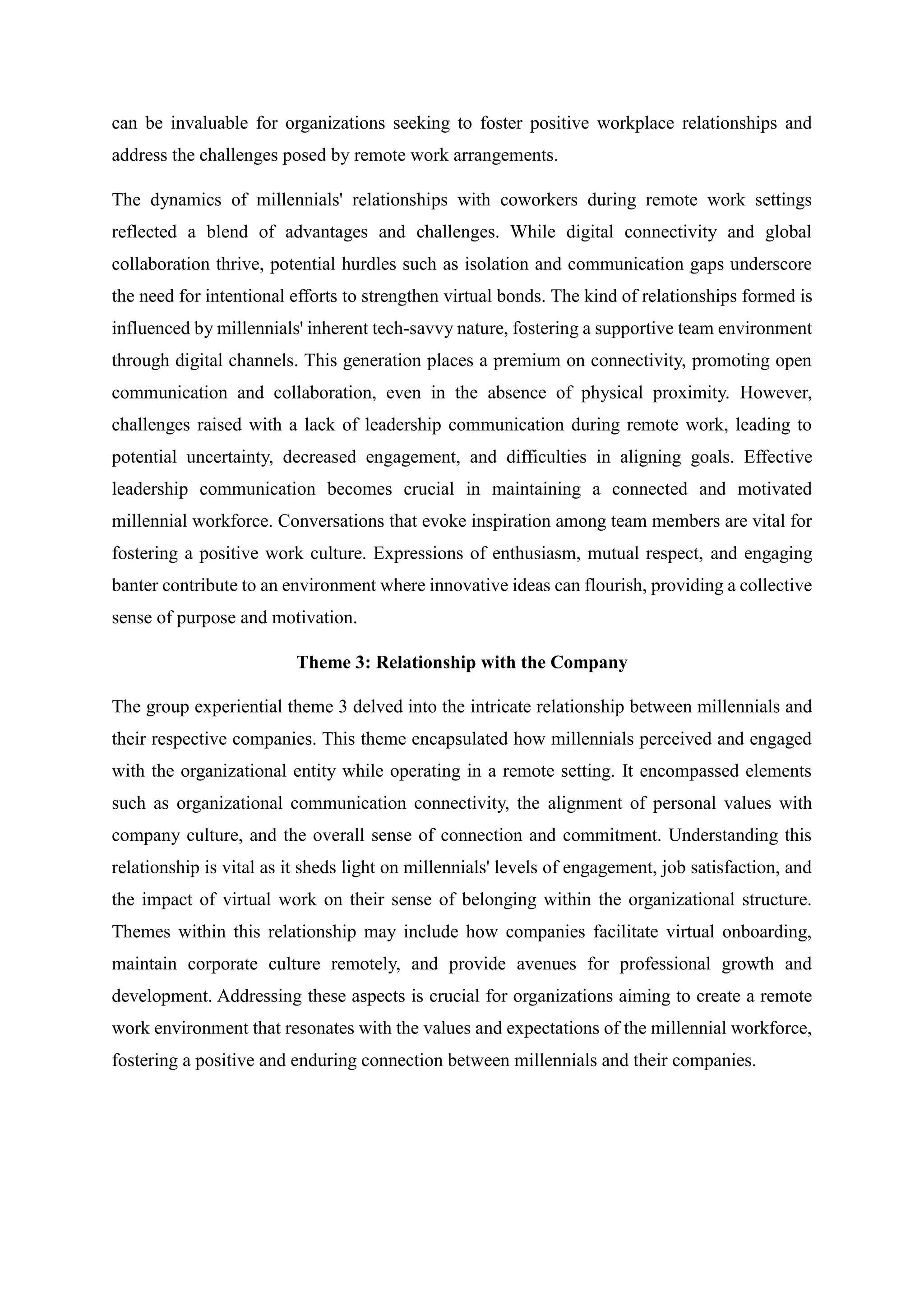 Organizational Identification of Millennial employees working remotely: Qualitative Evaluation ...