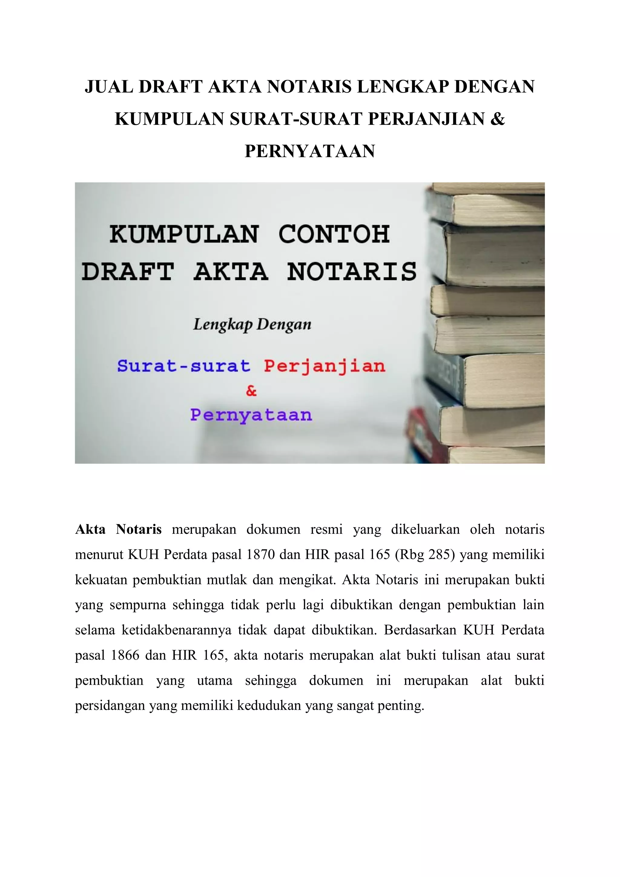 Draft akta notaris lengkap dengan surat surat perjanjian dan pernyataan ...
