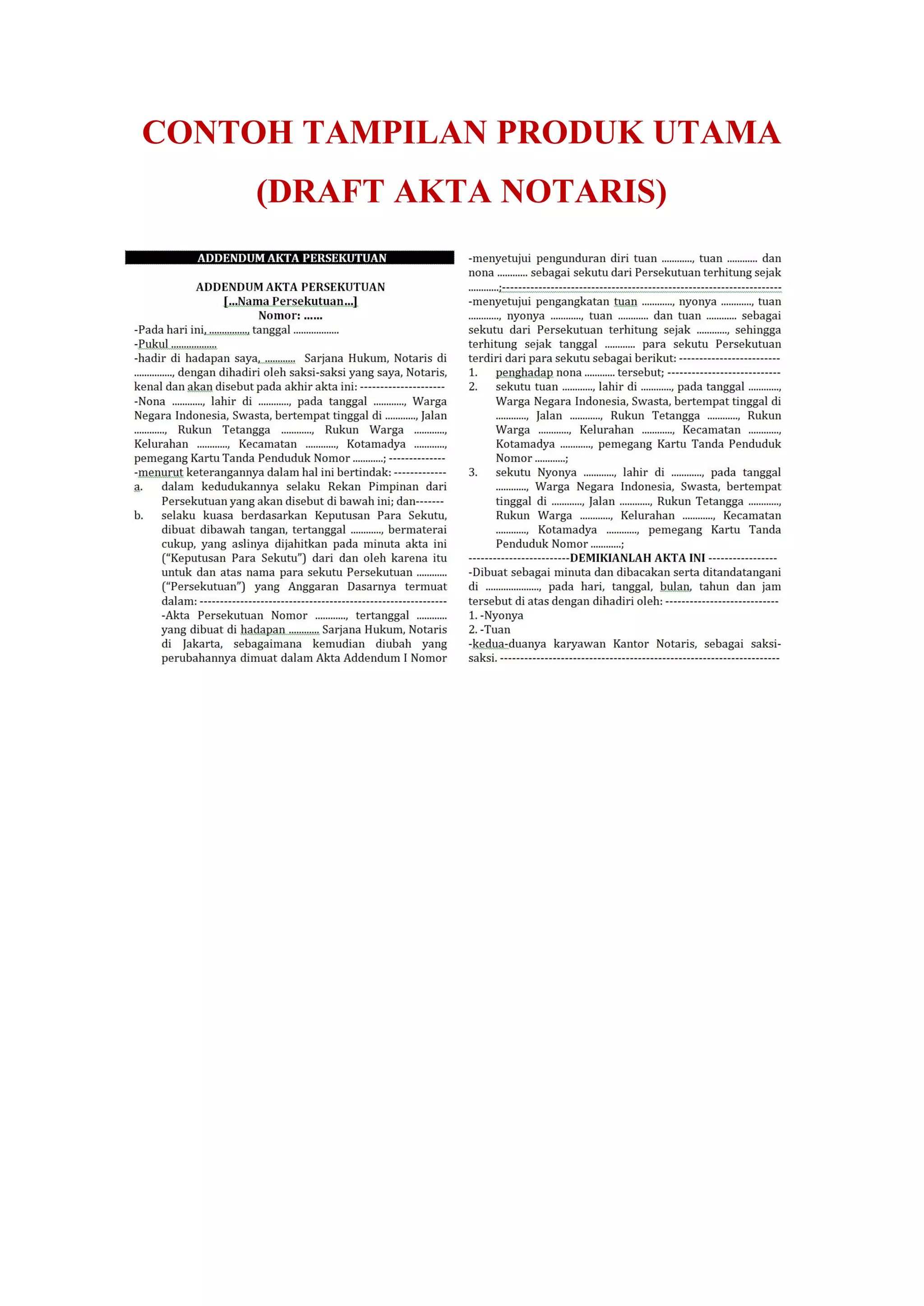 Draft akta notaris lengkap dengan surat surat perjanjian dan pernyataan ...