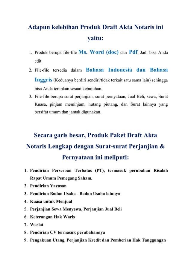 contoh akta notaris + surat surat perjanjian dan pernyataan | PDF