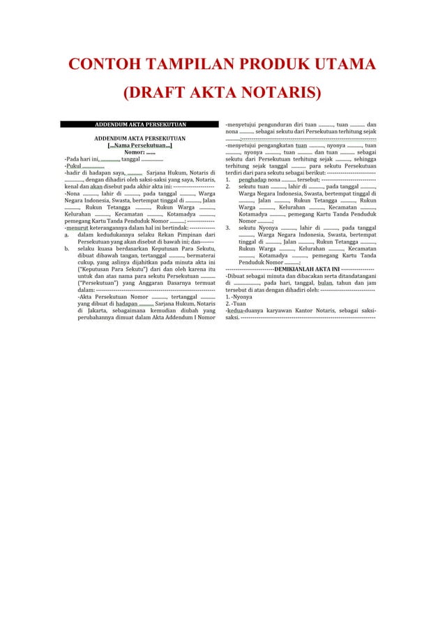 contoh akta notaris + surat surat perjanjian dan pernyataan | PDF