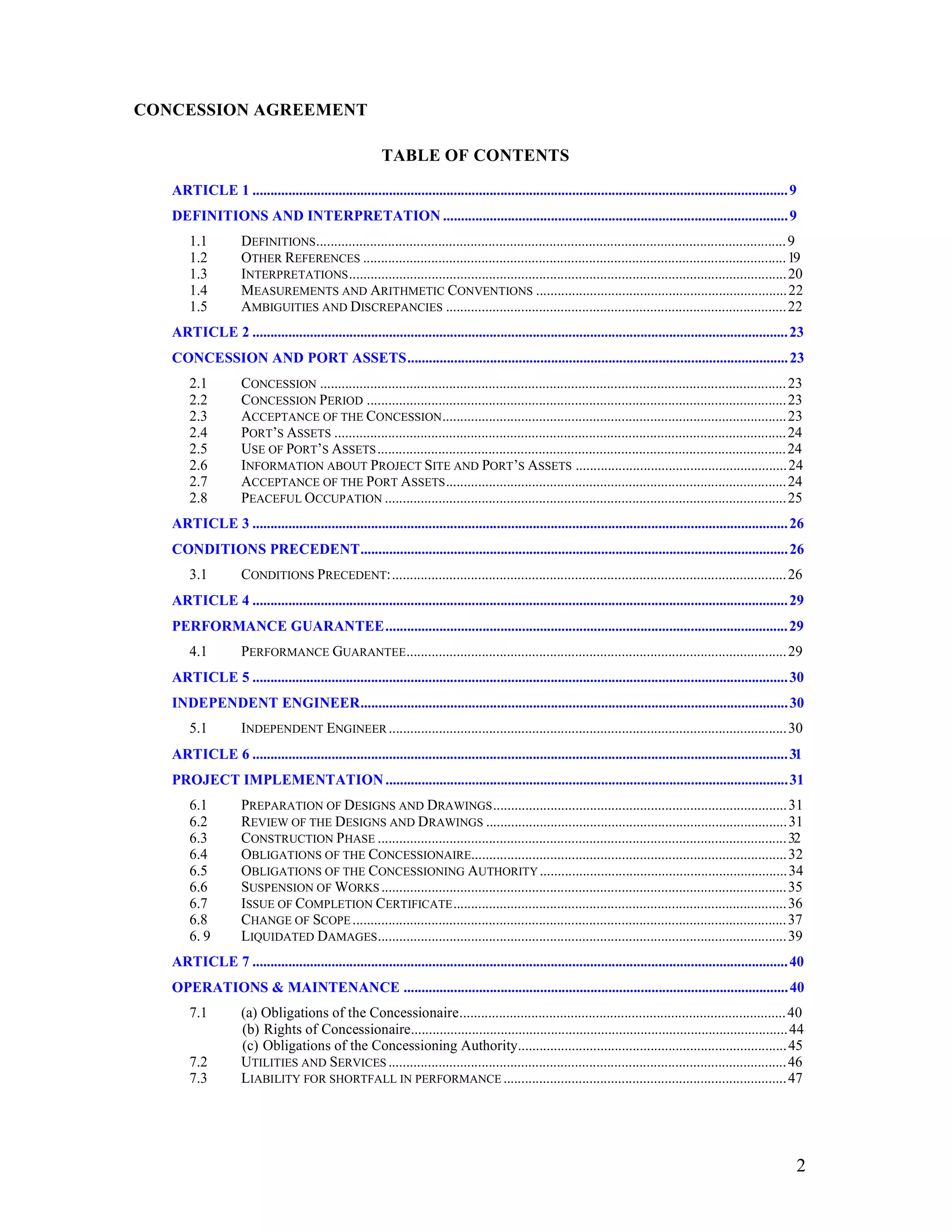 Draft concession agreement | PDF