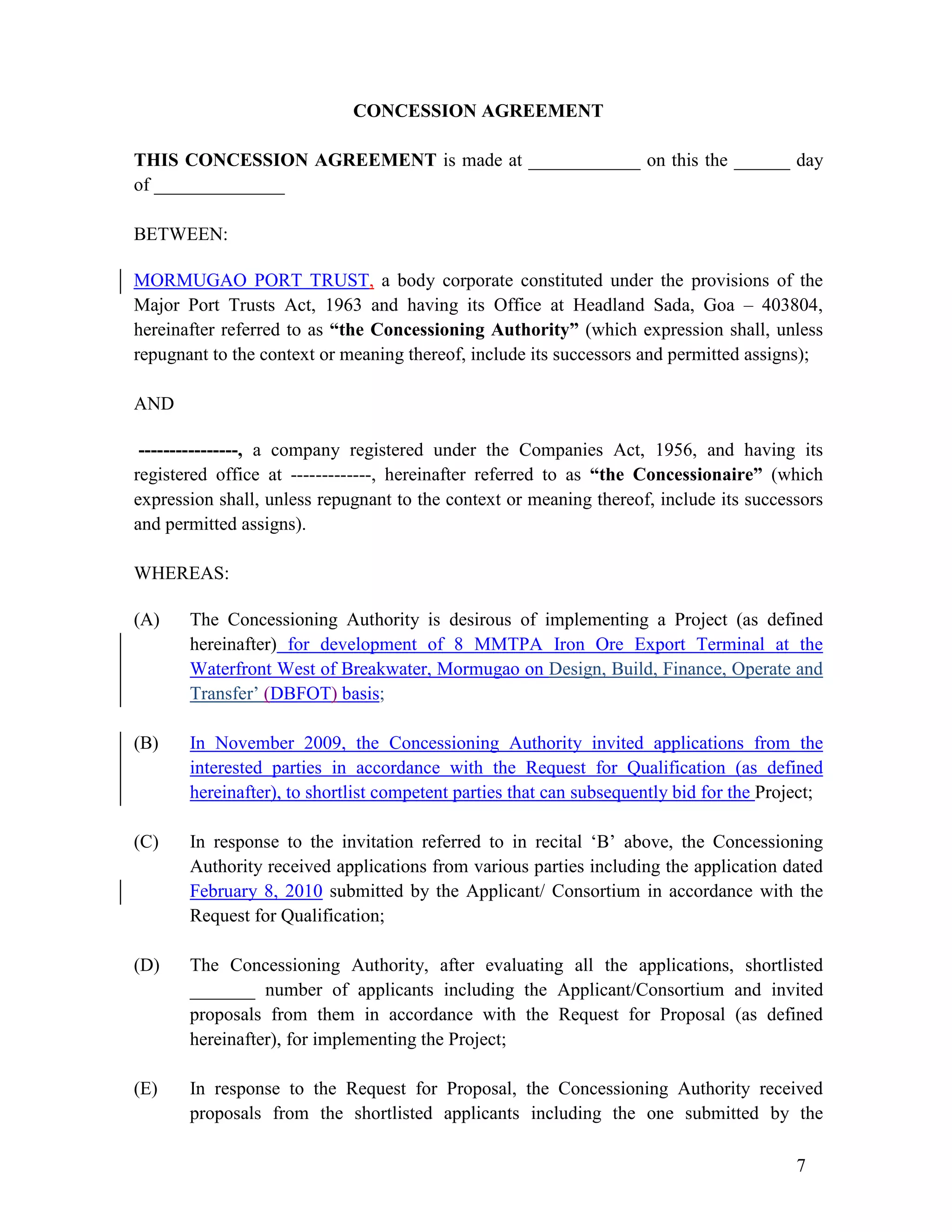 Draft concession agreement | PDF