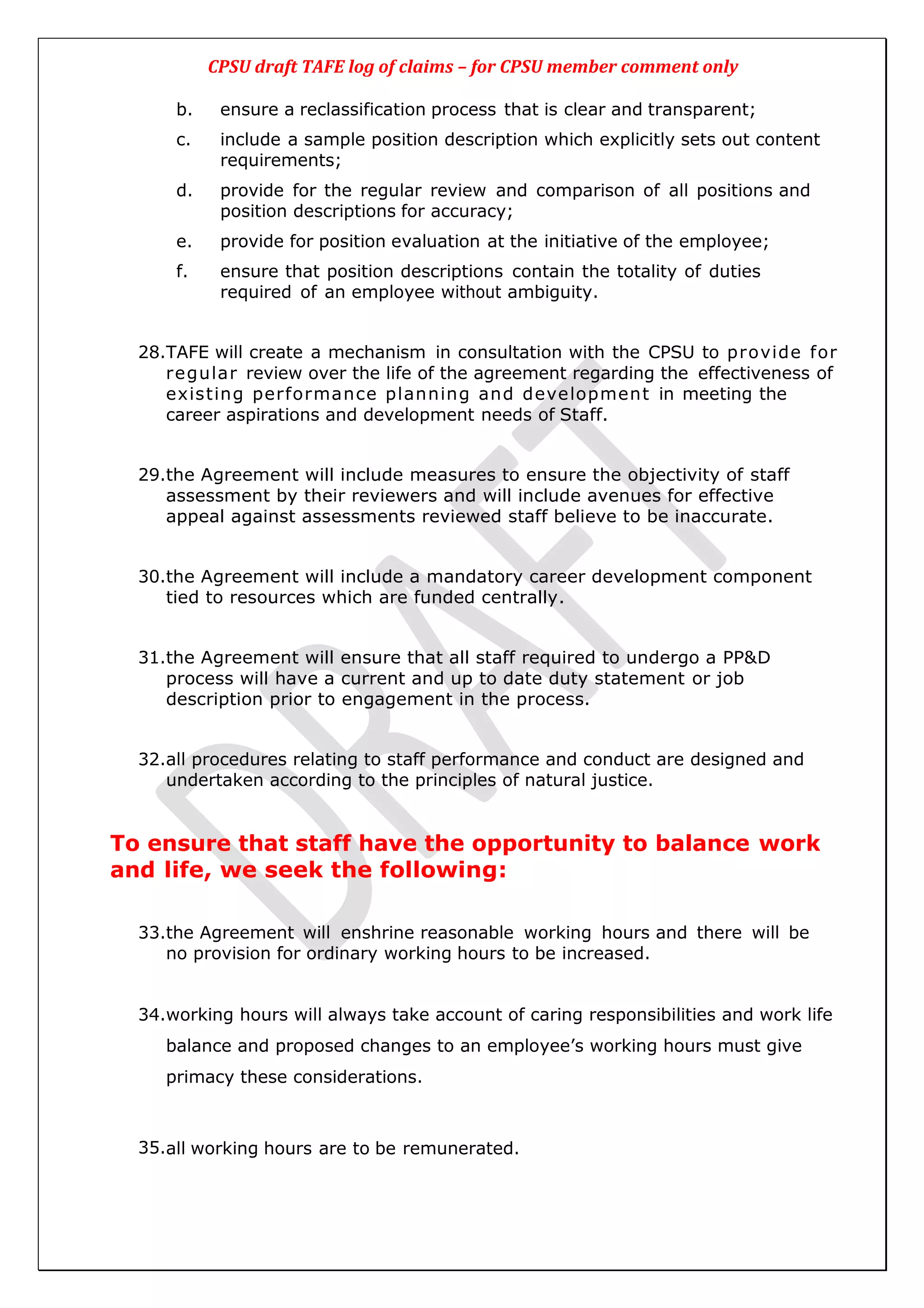 Draft cpsu tafe_ log of claims | PDF