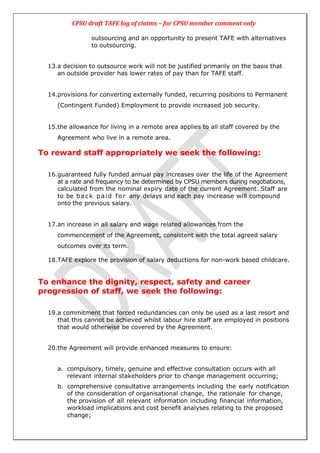Draft cpsu tafe_ log of claims | PDF | Business | Business and Finance