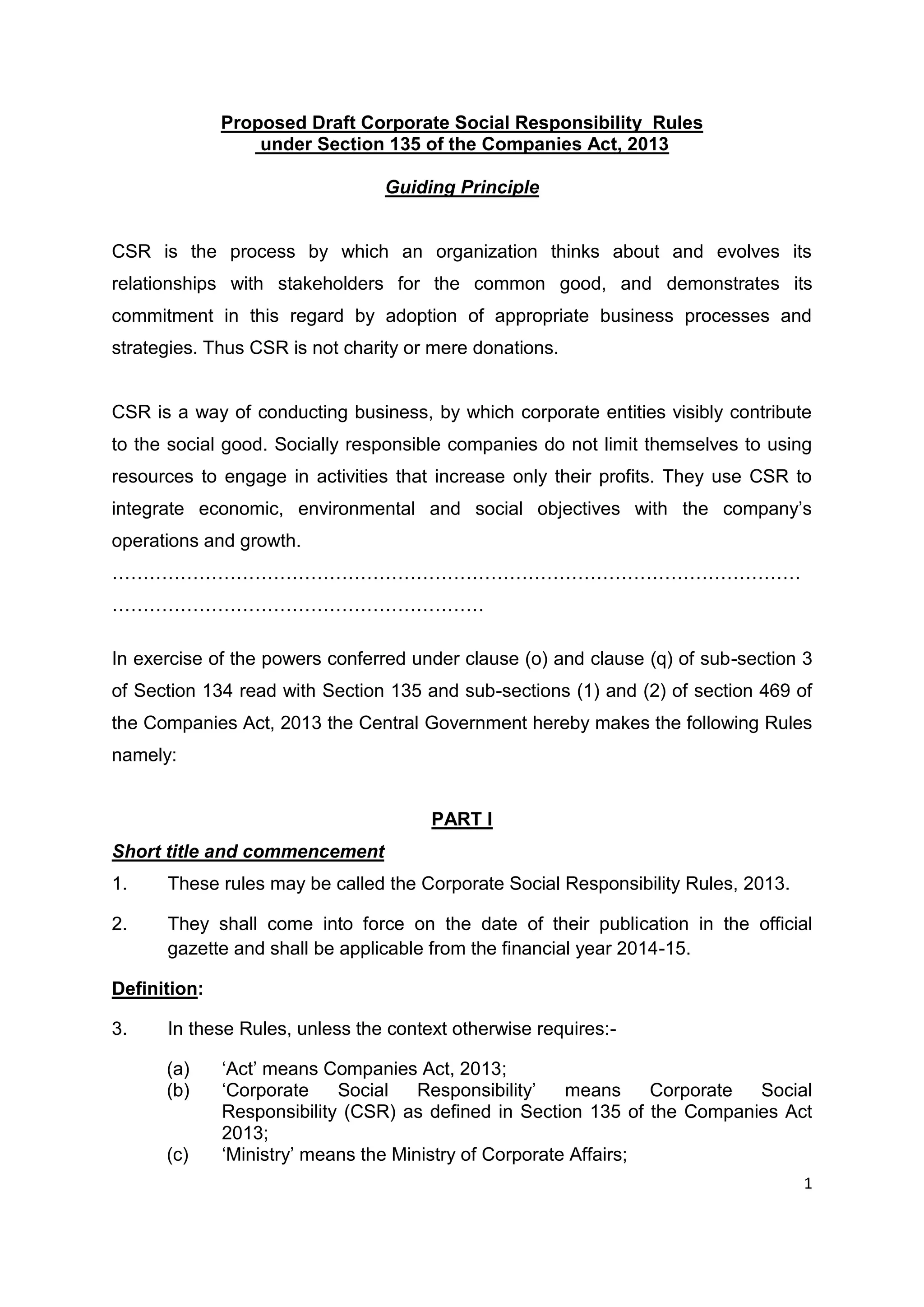 Draft csr rules 2013 | PDF