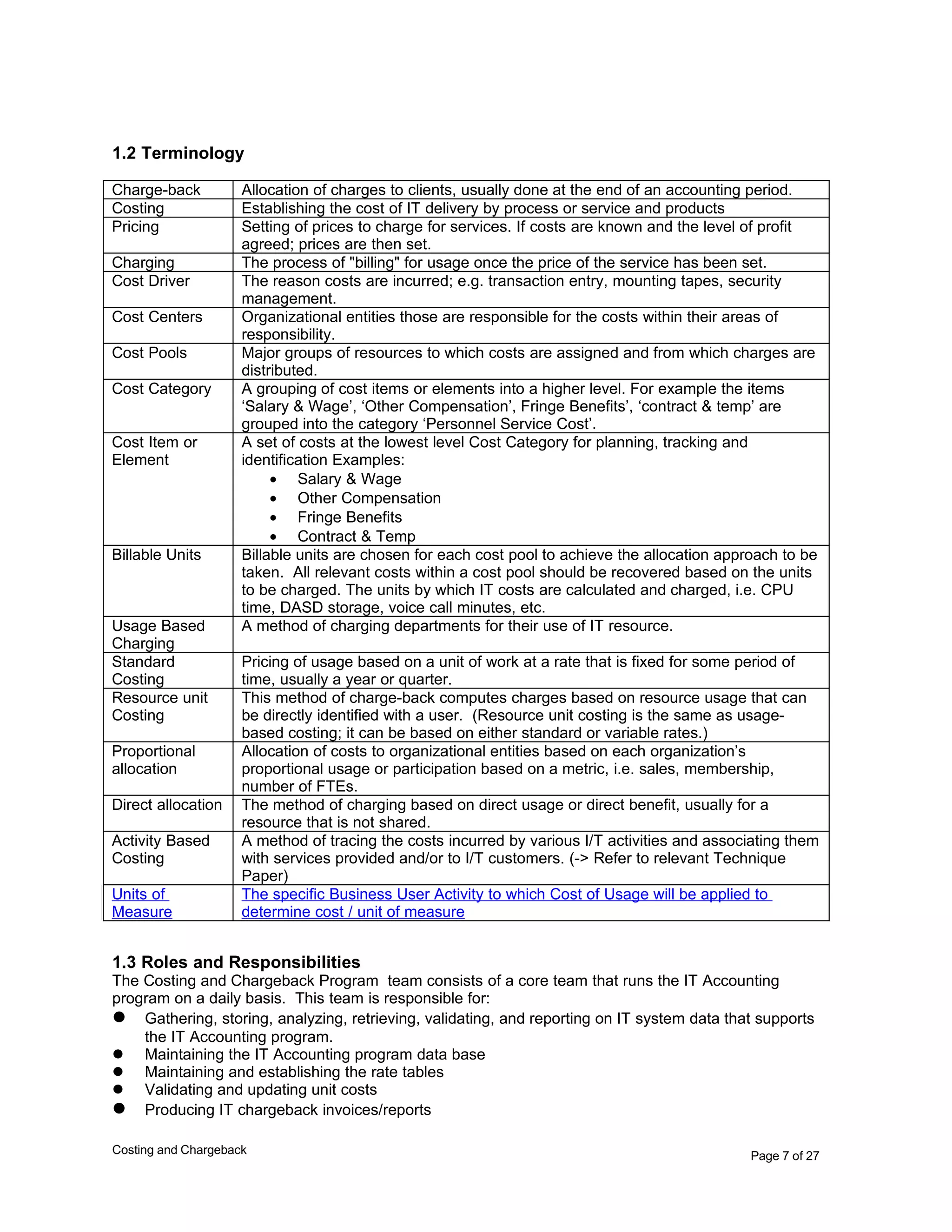 Draft Deliverable : IT Cost Recovery Process Implementation Playbook | DOC