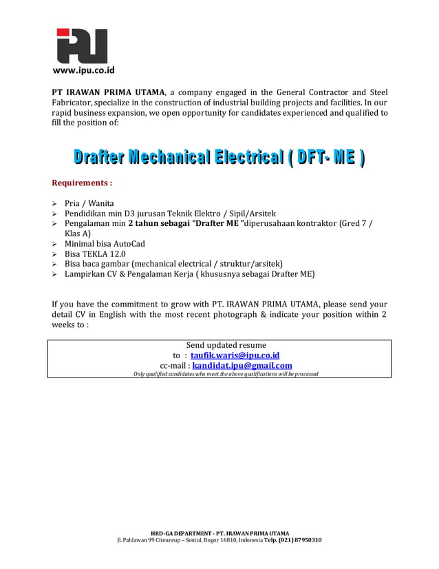 Drafter Mechanical Electrical | PDF | Resume Writing and Advice | Job Search