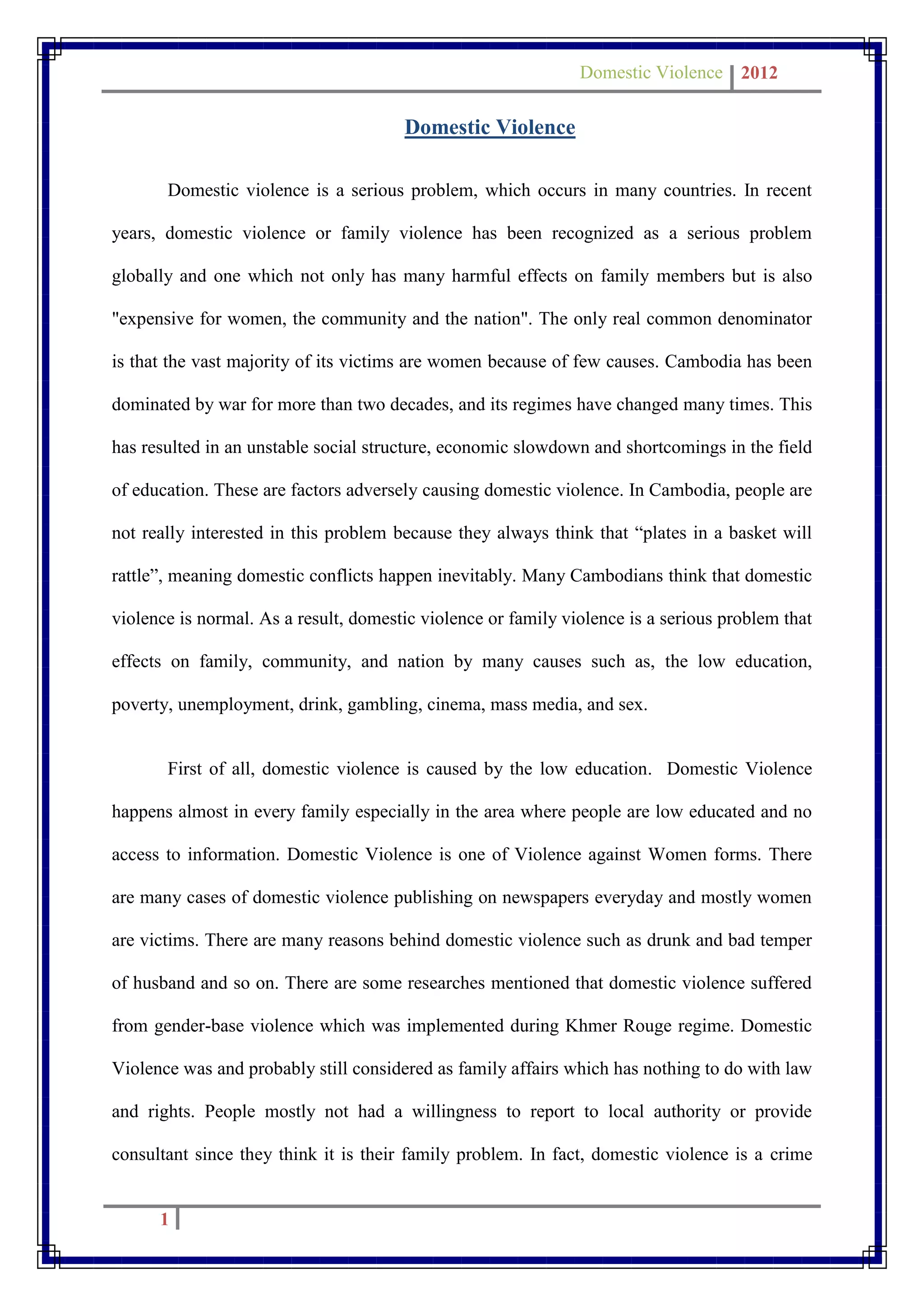 Draft essay on domestic violence | PDF | Debated Sensitive Social Issues | Sensitive Topics