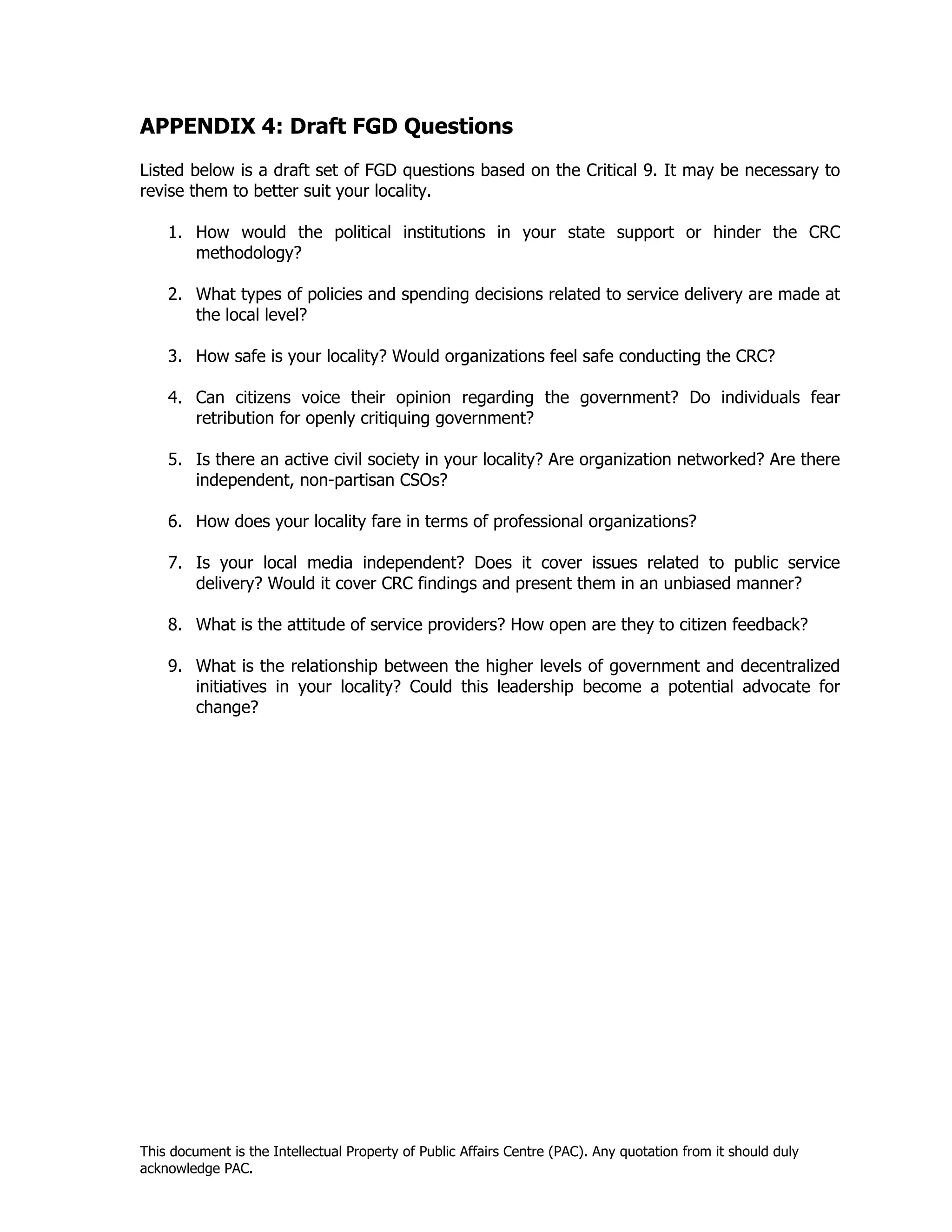 Draft fgd quest sample | PDF