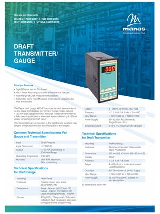 Draft Guage Indicator for boiler draft measurement | PDF