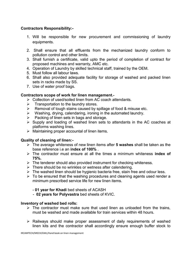 Draft handbook on linen management | PDF | Home Appliances | Home & Garden