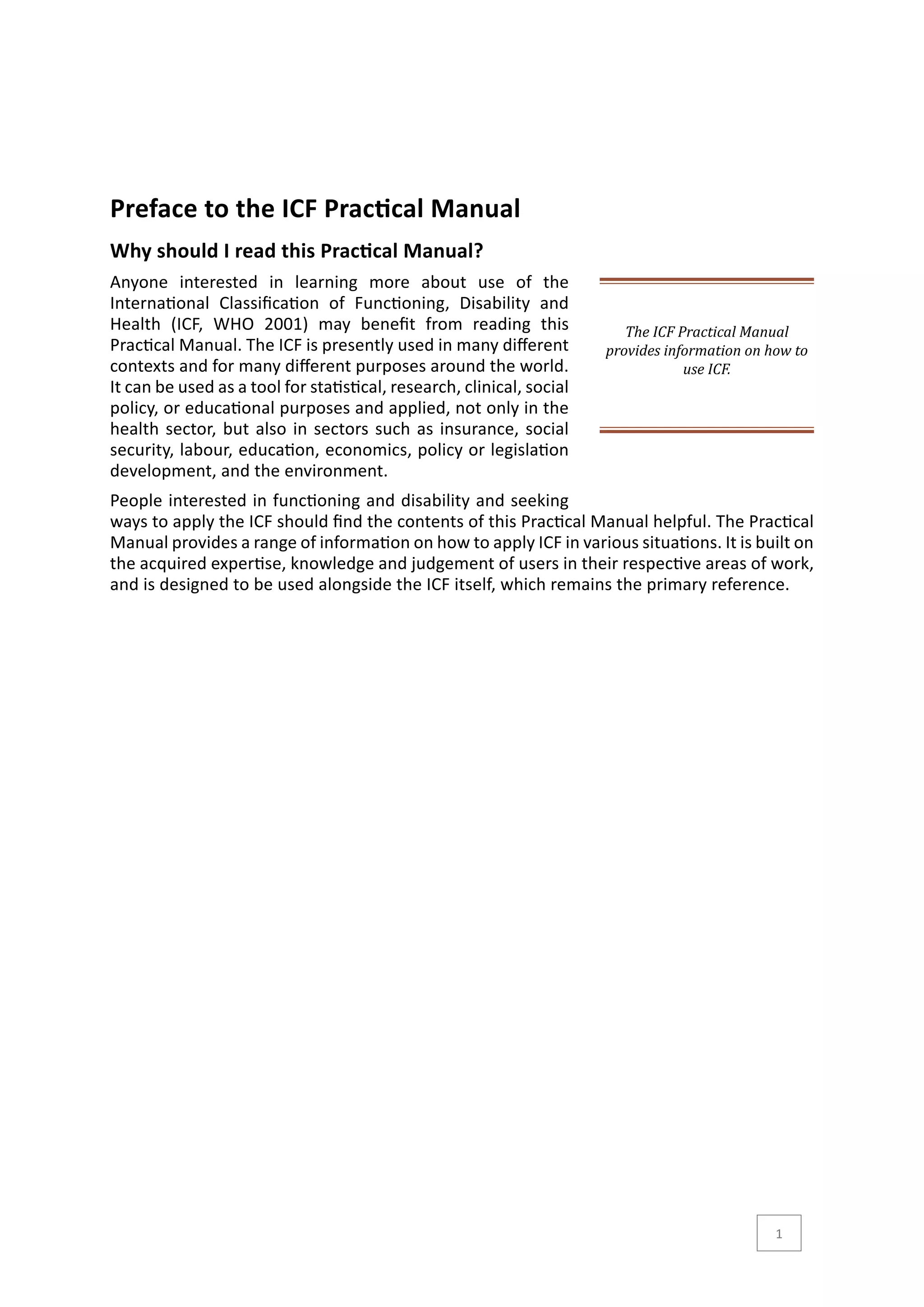 International Classification Of Functioning Disability And Health Icf Pdf