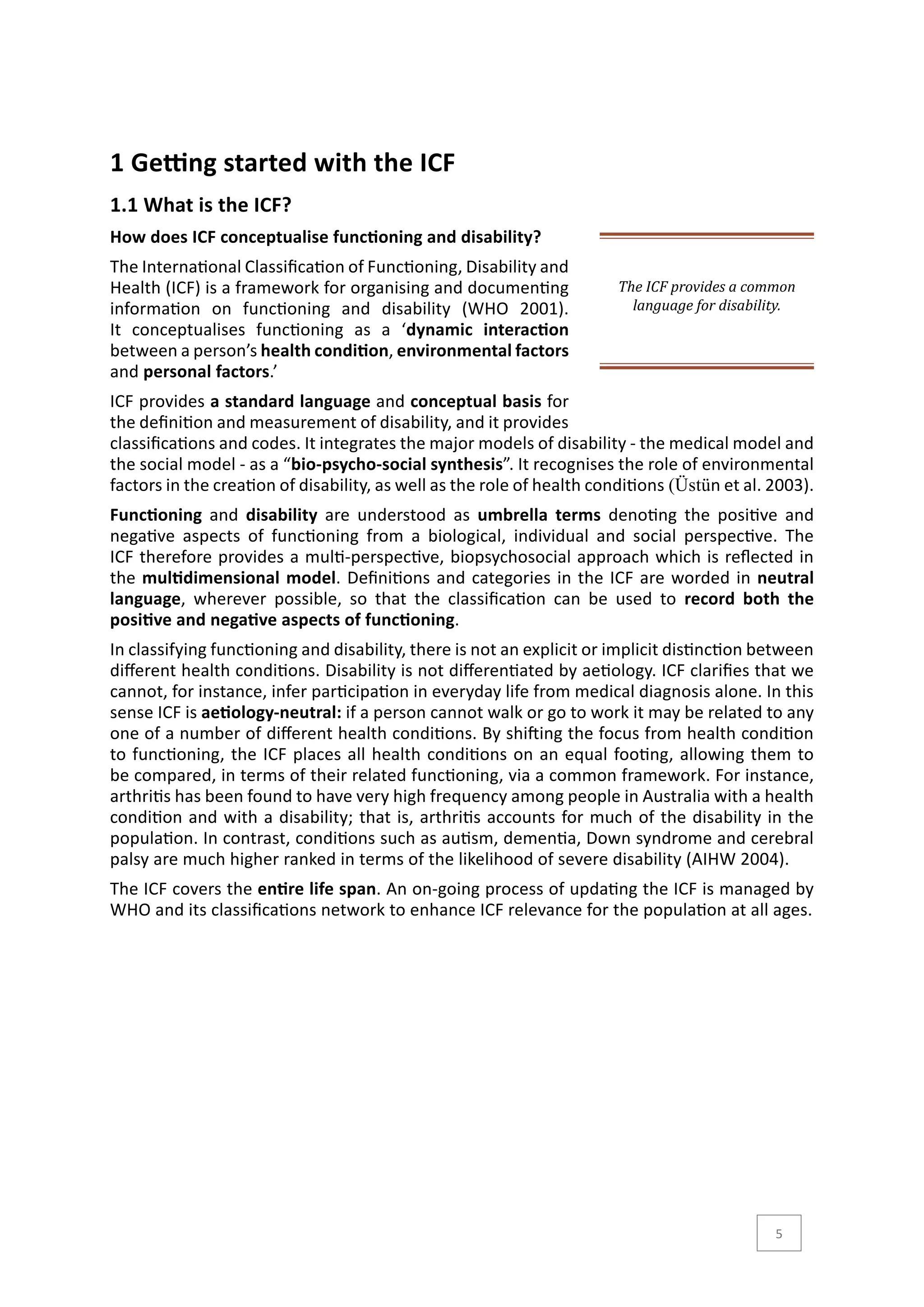 International Classification Of Functioning Disability And Health Icf Pdf