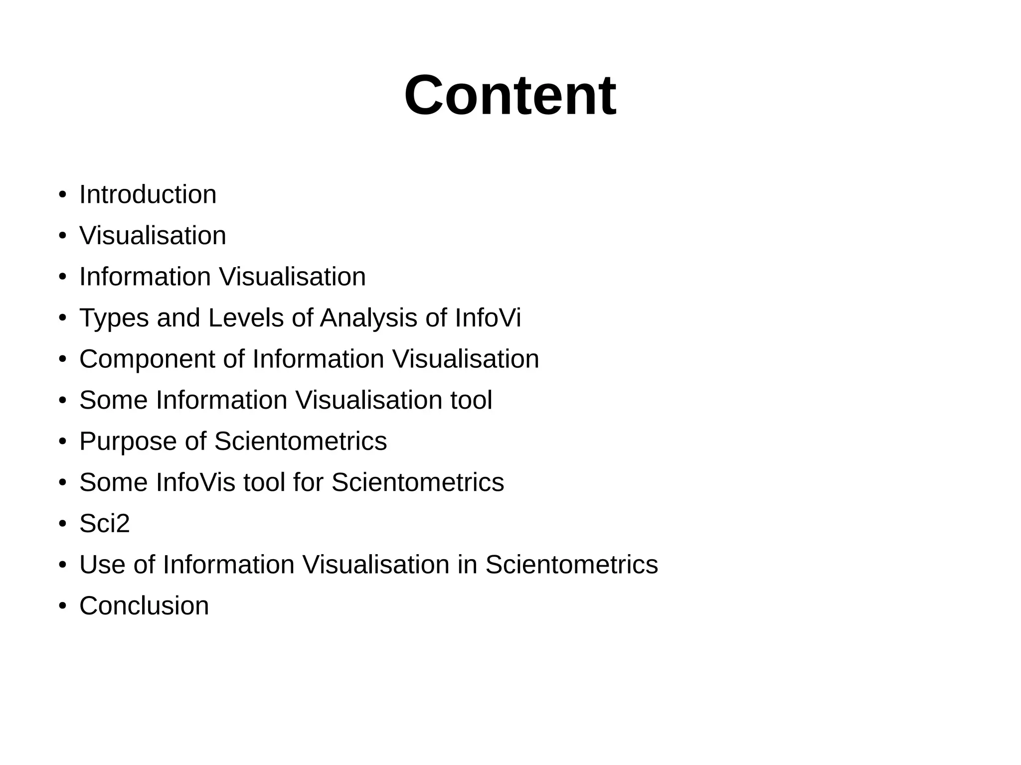 information visualisation and its application in scientometrics | PPT