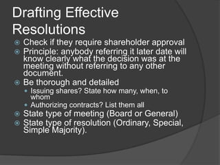 Drafting minutes and resolutions from Members and Board Meetings | PPTX