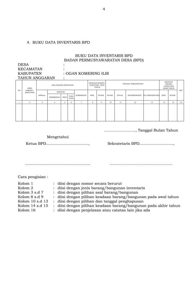 Draft lampiran perbup bpd oki | PDF