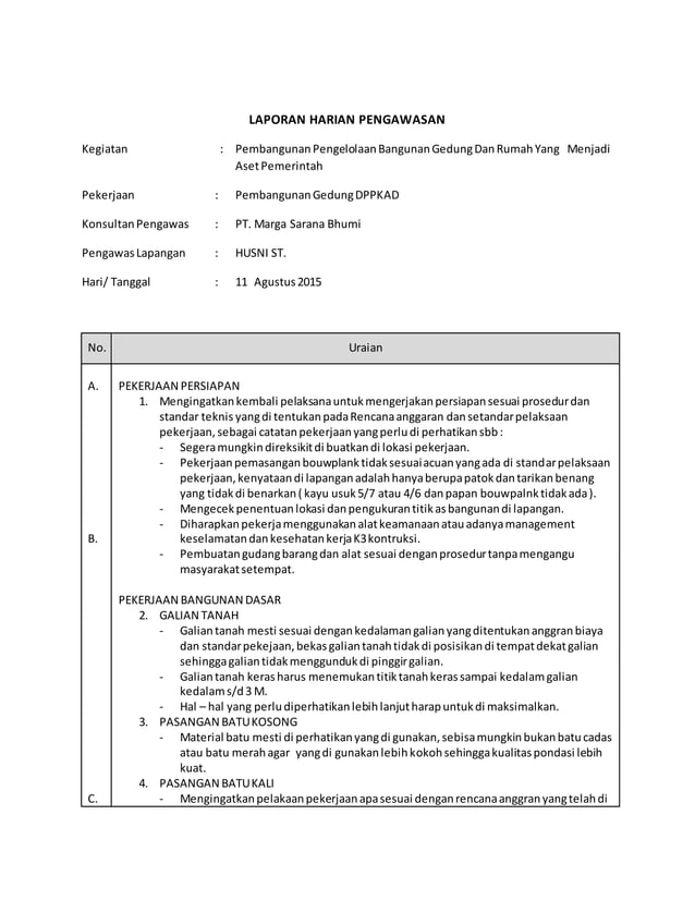 CONTOH LAPORAN KONSULTAN PENGAWAS | DOCX