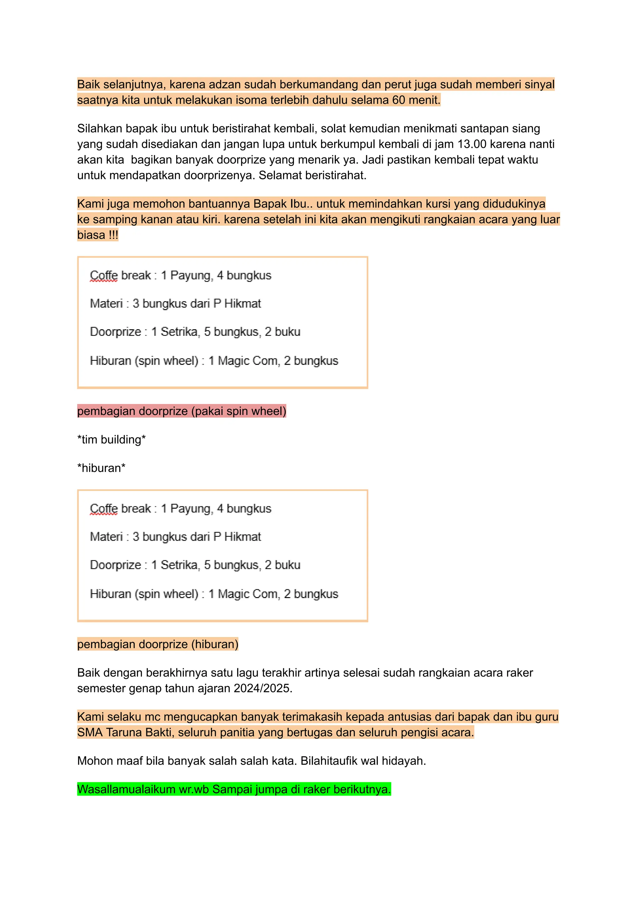 Draft MC Raker Guru dan Karyawan SMA Taruna Bakti Bandung | PDF