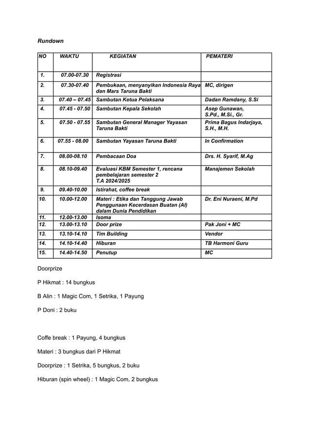 Draft MC Raker Guru dan Karyawan SMA Taruna Bakti Bandung | PDF