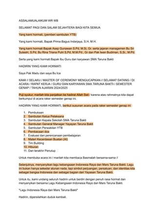 Draft MC Raker Guru dan Karyawan SMA Taruna Bakti Bandung | PDF