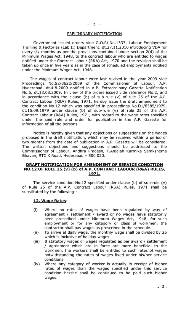 Draft notification wages of contract labour | PDF