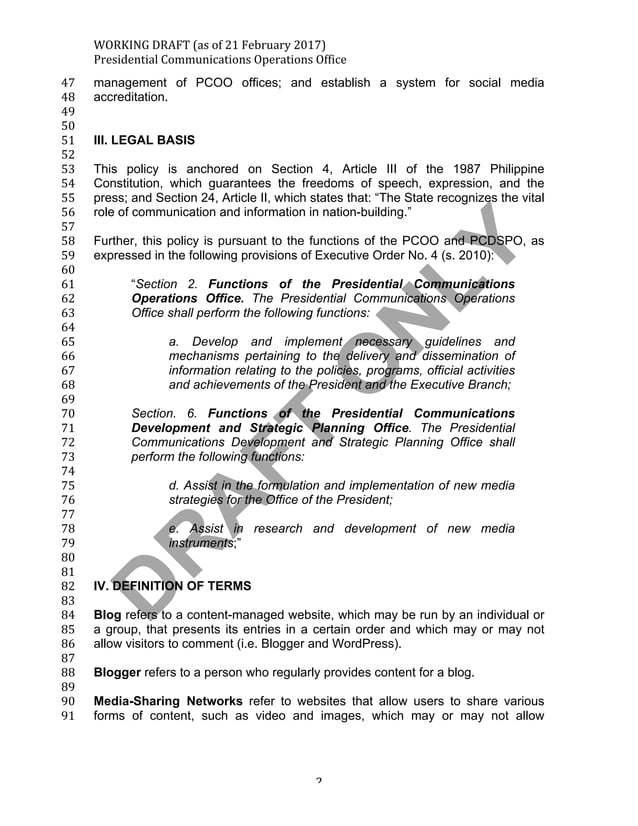 Draft PCOO Social Media Policy | PDF