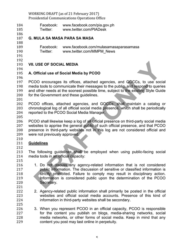 Draft PCOO Social Media Policy | PDF